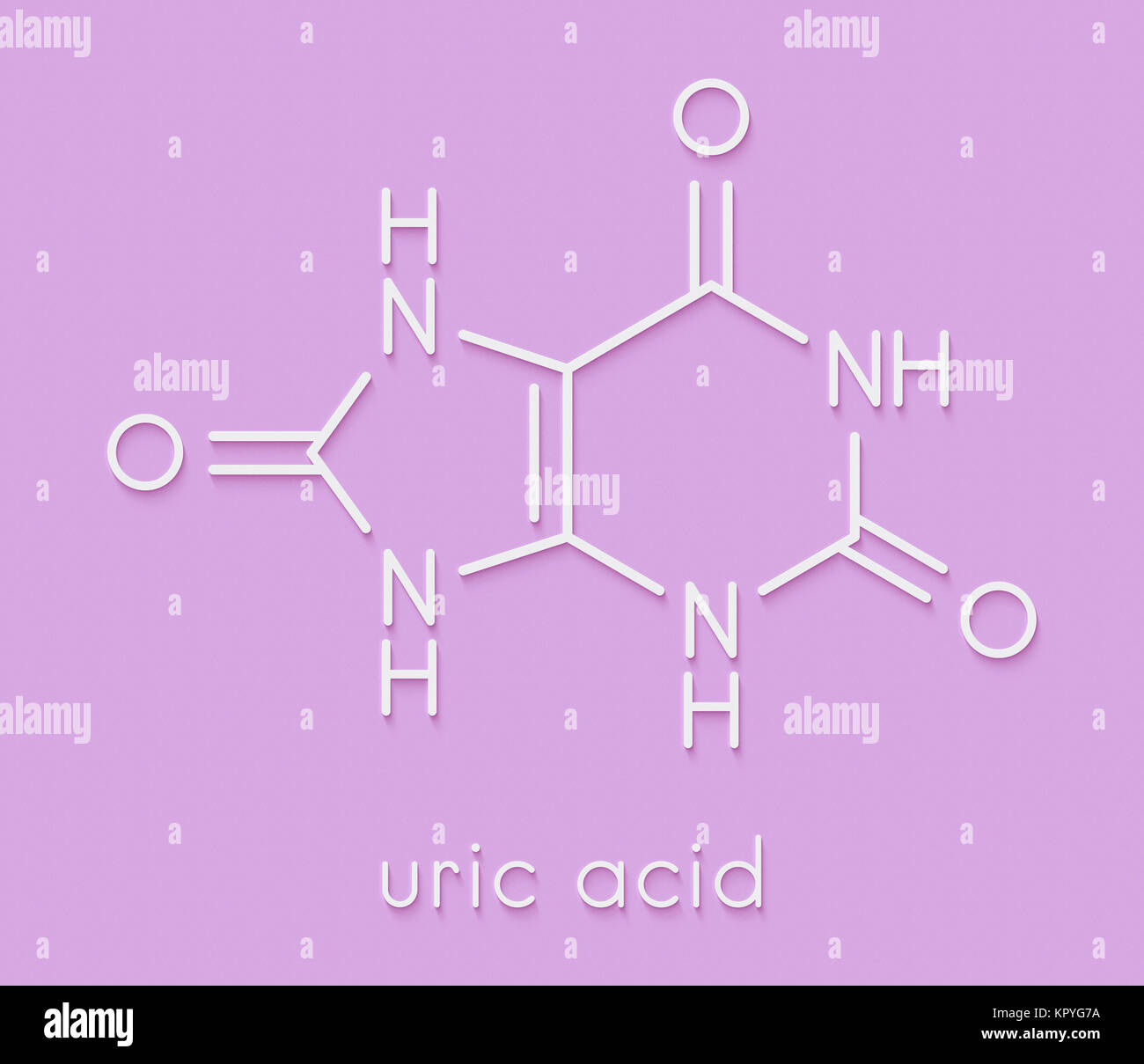 Uric acid molecule. High blood levels lead to gout disease. Skeletal ...