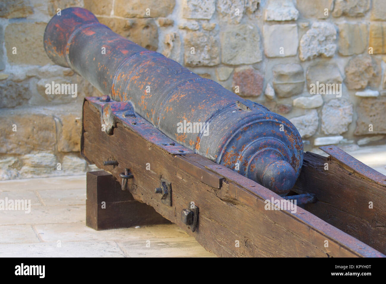 Ancient cannons of defense weapons in the old fortress, the island of ...