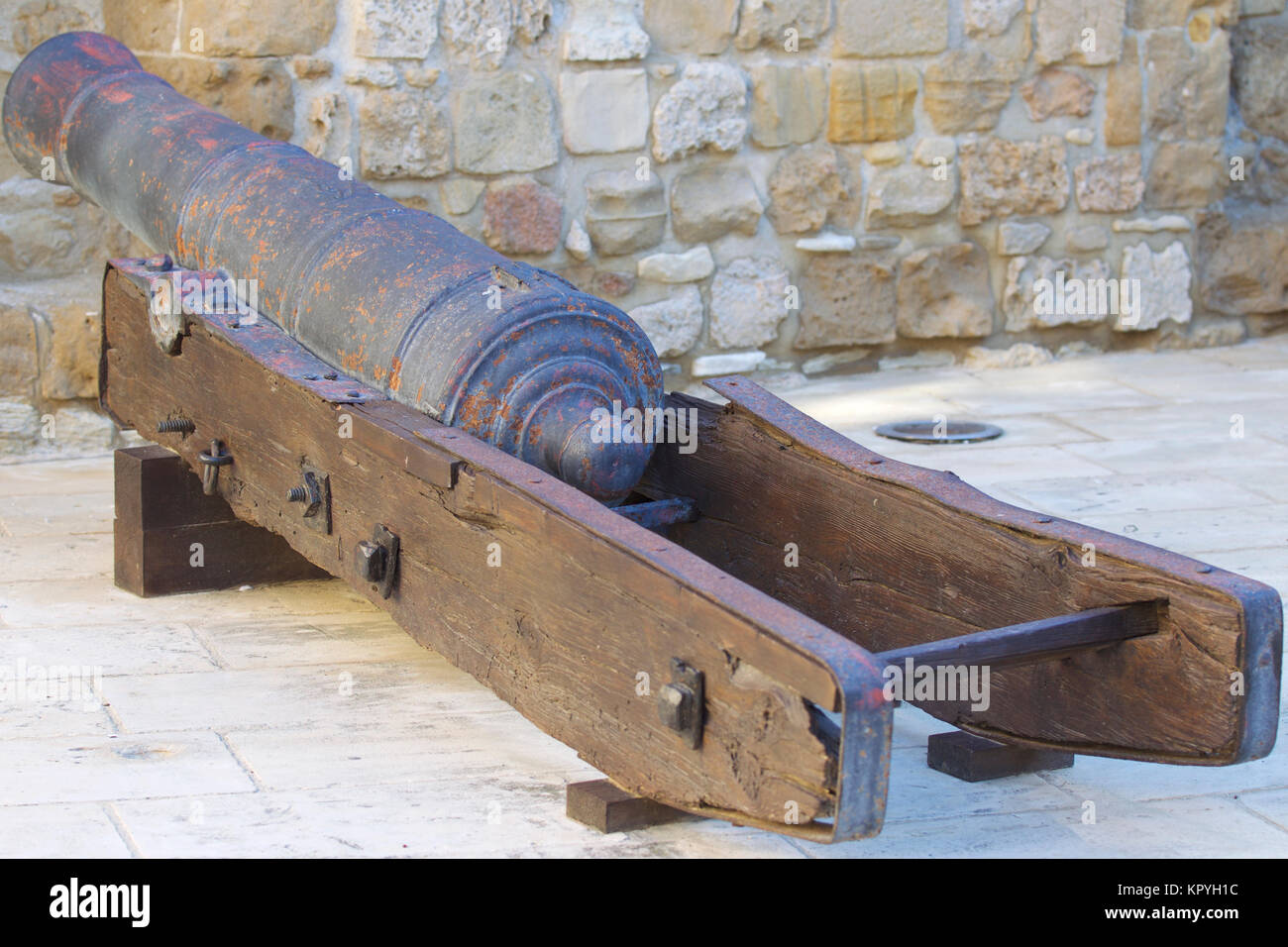 Ancient cannons of defense weapons in the old fortress, the island of ...