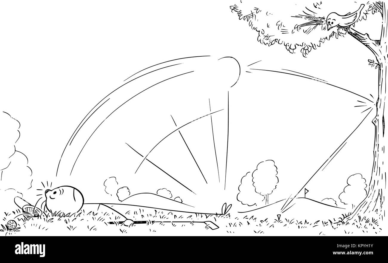 Cartoon stick man drawing illustration of male golf player who was hit ...