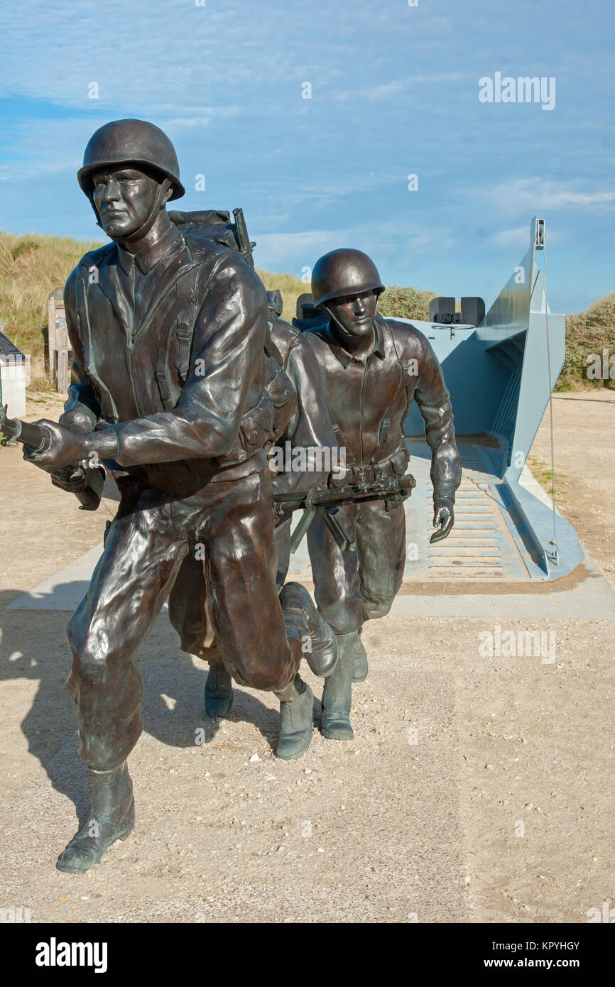 Statues of American soldiers form part of the Higgins boat (LCVP ...