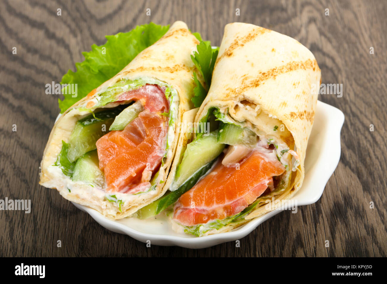 Salmon bread roll with cheese Stock Photo - Alamy