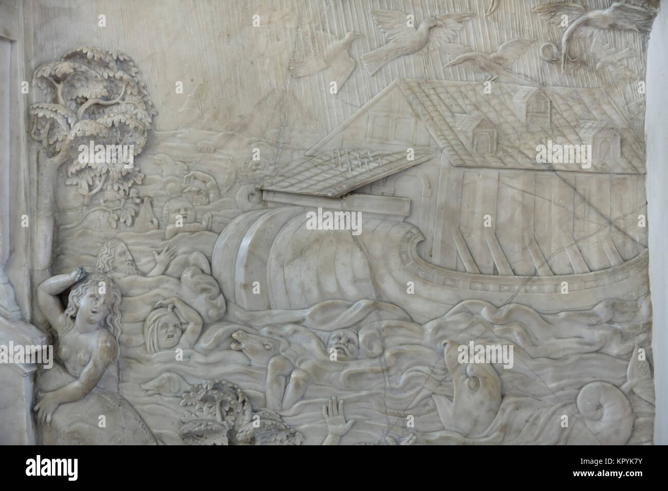 Noah's Ark and the Deluge. Renaissance relief on the Alabasterkanzel ...