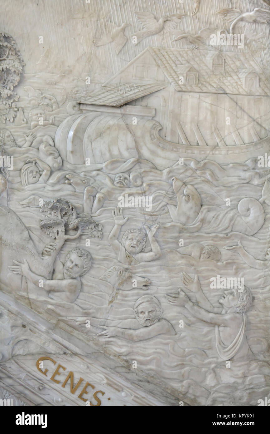 Noah's Ark and the Deluge. Renaissance relief on the Alabasterkanzel ...