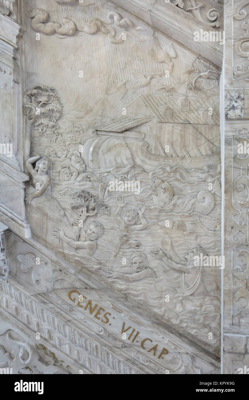 Noah's Ark and the Deluge. Renaissance relief on the Alabasterkanzel ...