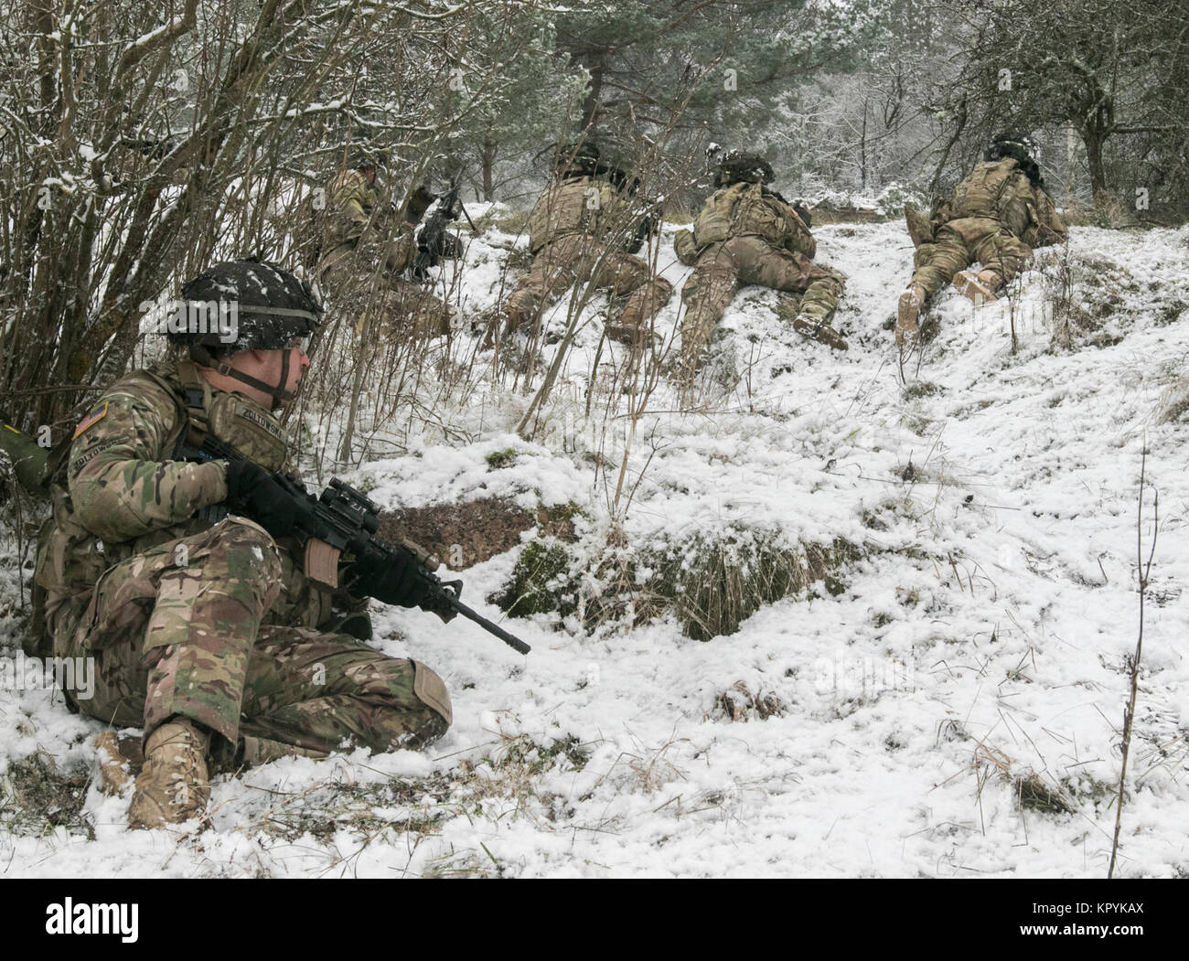 U.S. Soldiers assigned to the 3rd Squadron, 2nd Regiment Cavalry bound ...