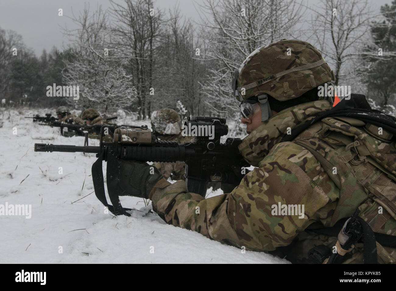 U.S. Soldiers assigned to the 3rd Squadron, 2nd Regiment Cavalry bound ...