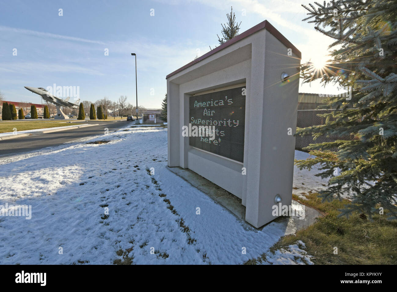The base marquee scrolls the 173rd Fighter Wing mssion statement as ...