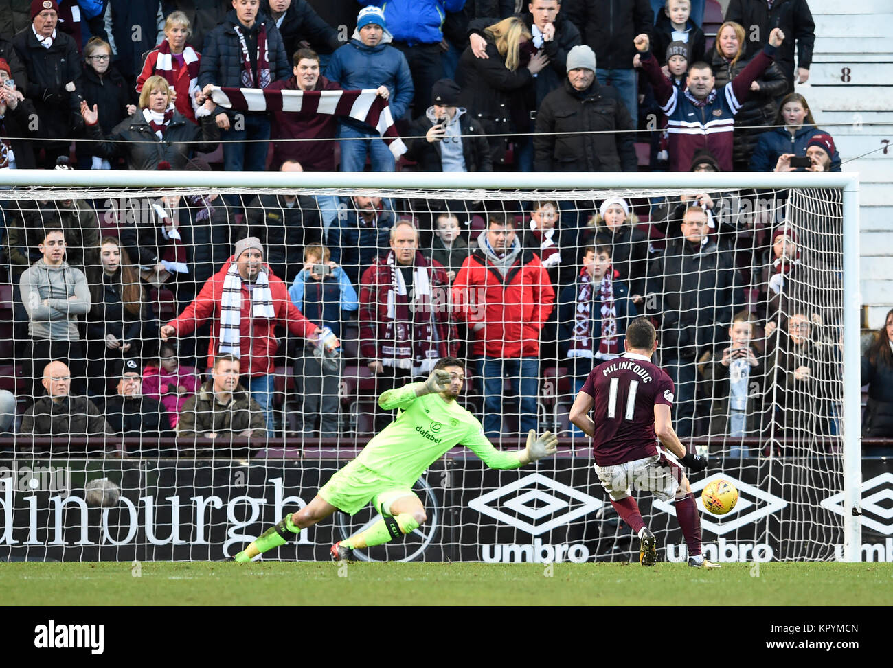 Hearts David Milinkovic scores his side's fourth goal of the game from ...