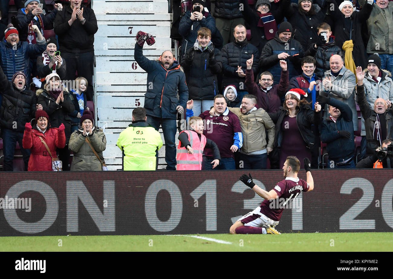 Hearts David Milinkovic celebrates scoring his side's fourth goal of ...
