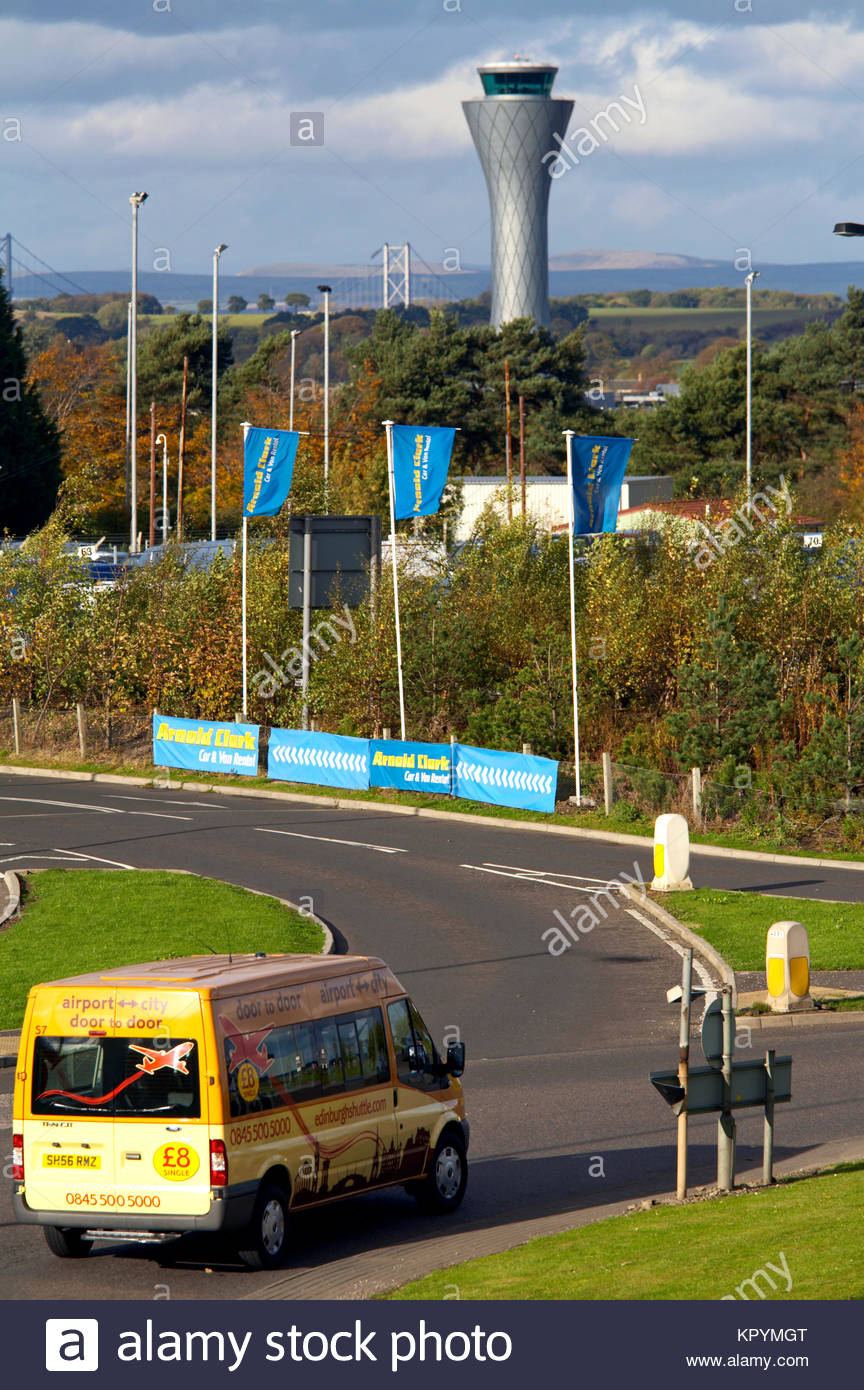 Edinburgh airport shuttle bus and Air Traffic Control Tower, Scotland ...