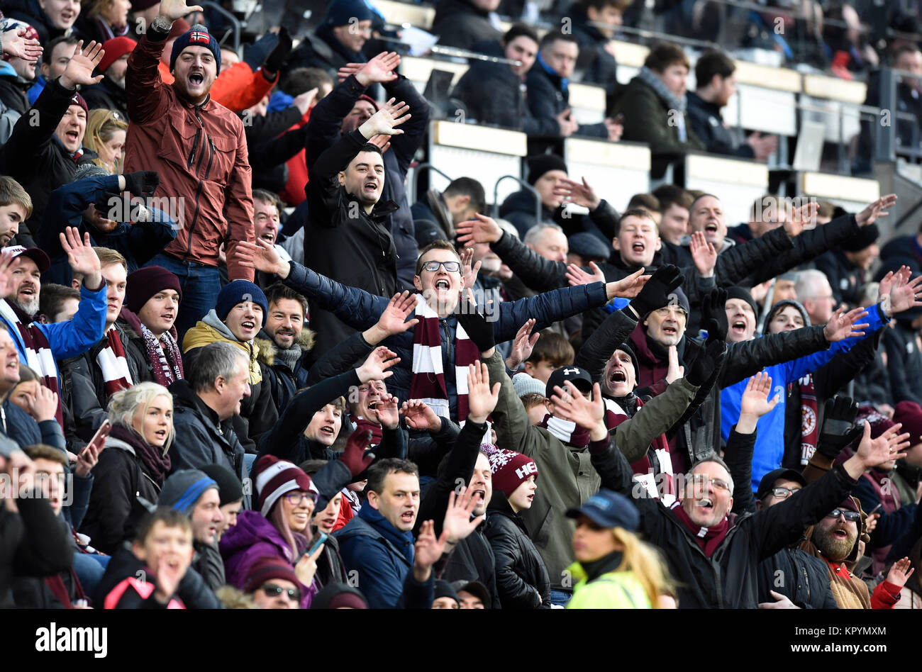 Hearts fans celebrate during the Ladbrokes Scottish Premiership match ...