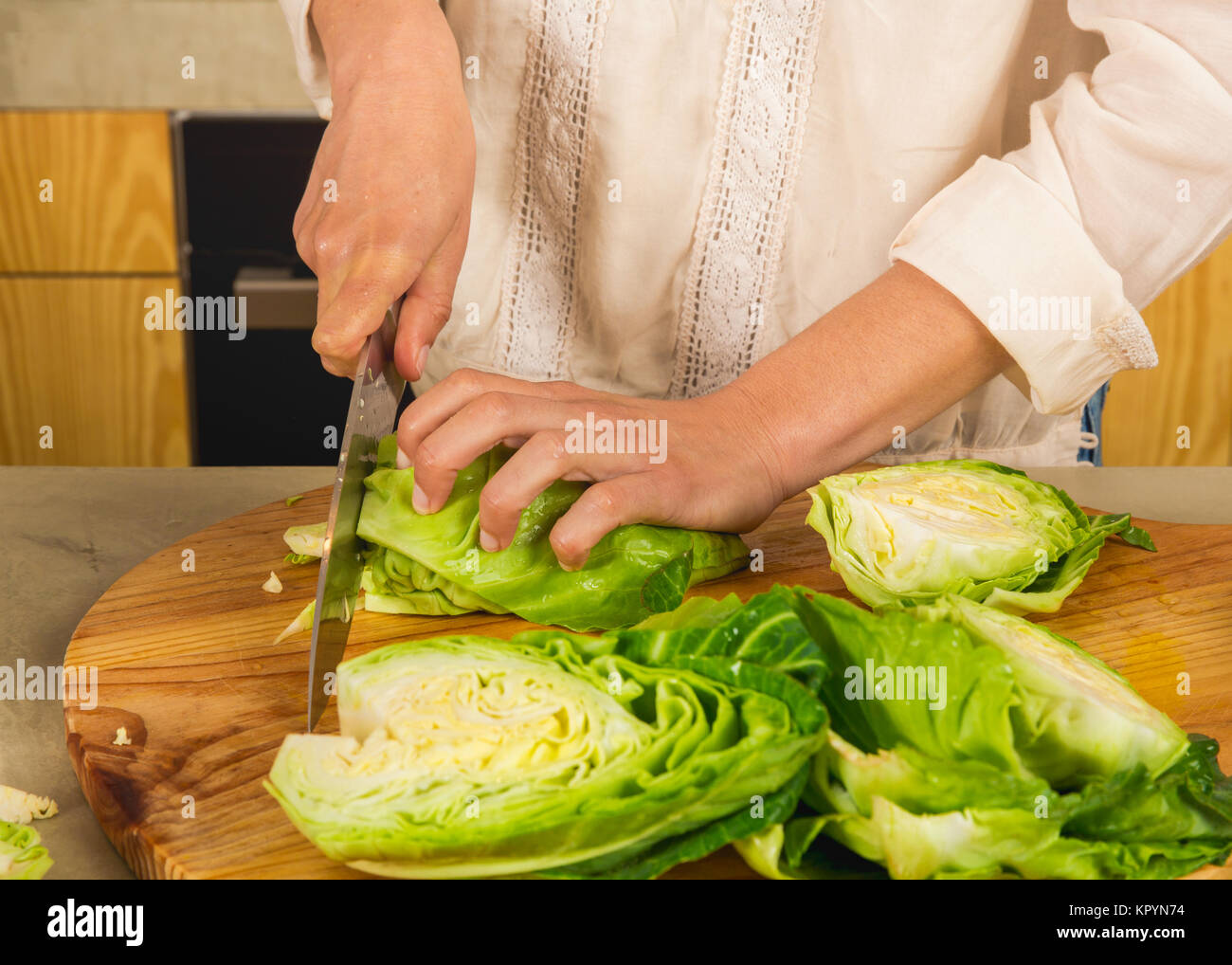 Chopped cabbage to prepare fermented preserved vegetables. Cabbage ...