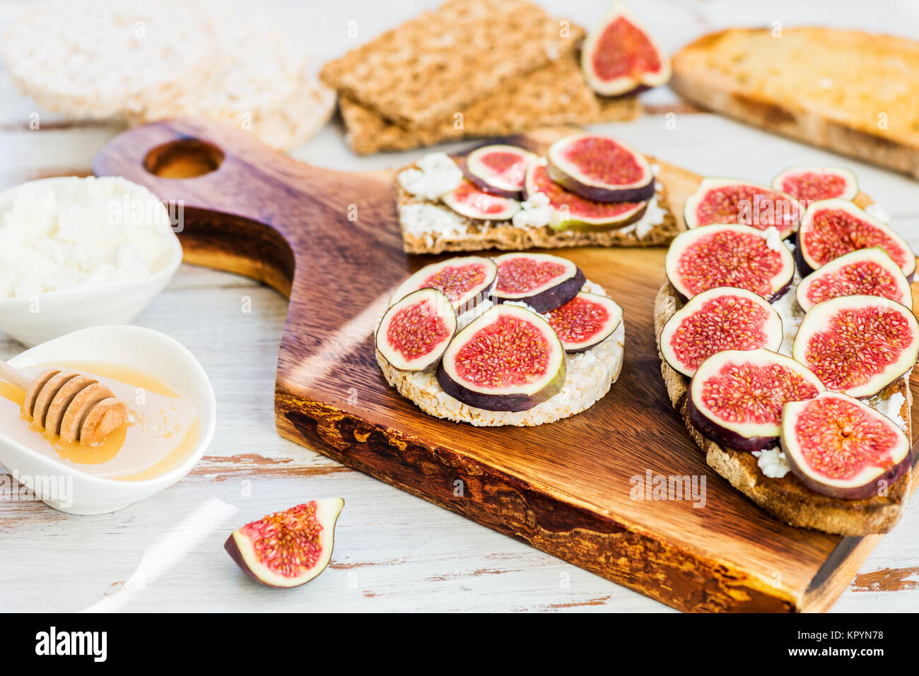 Various Healthy snacks from rice cake, wholegrain rye crispbread ...
