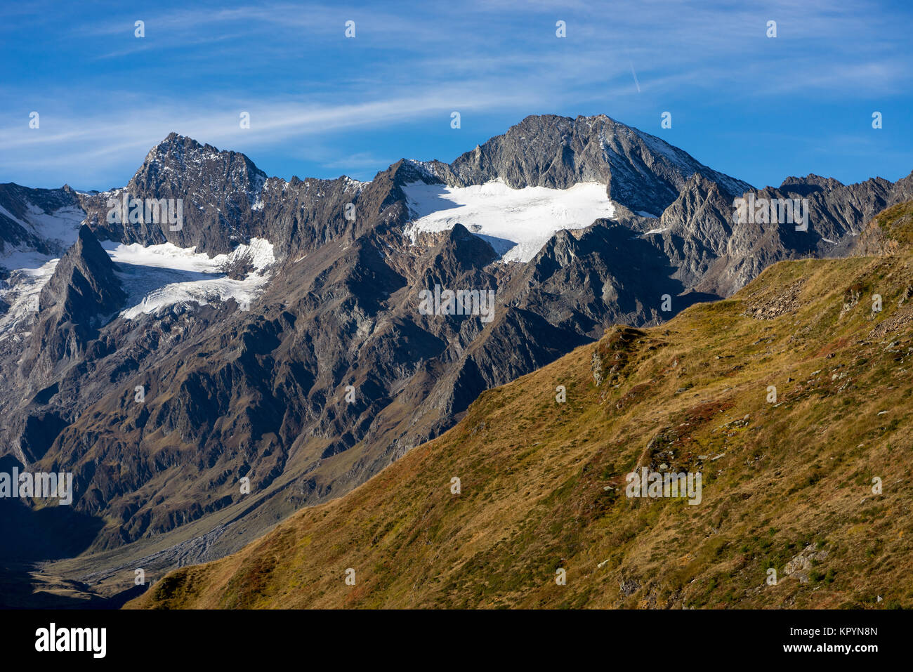 Mountains, peaks and trees landscape, natural environment. Timmelsjoch ...