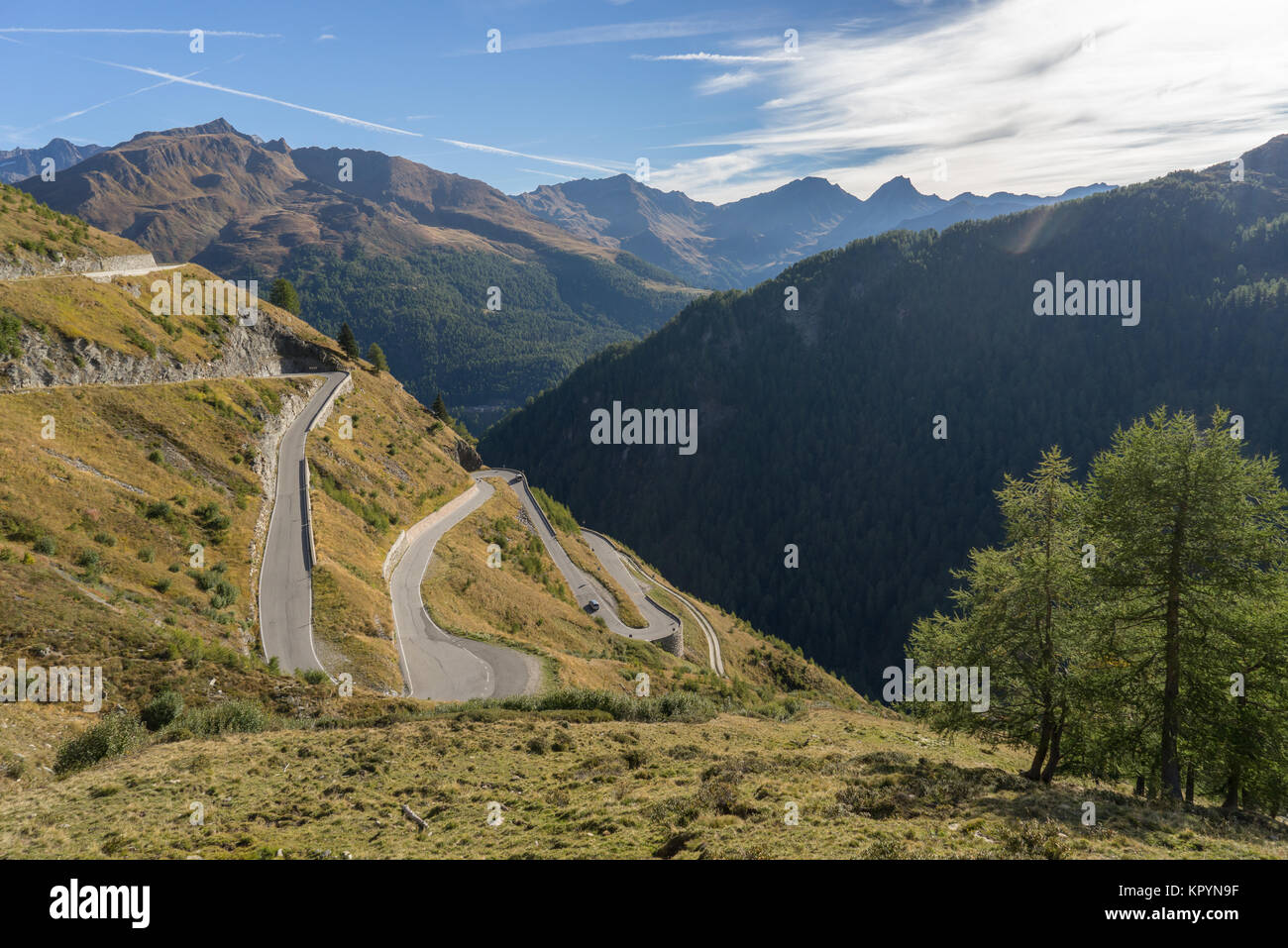 Mountains, peaks and trees landscape, natural environment. Timmelsjoch ...