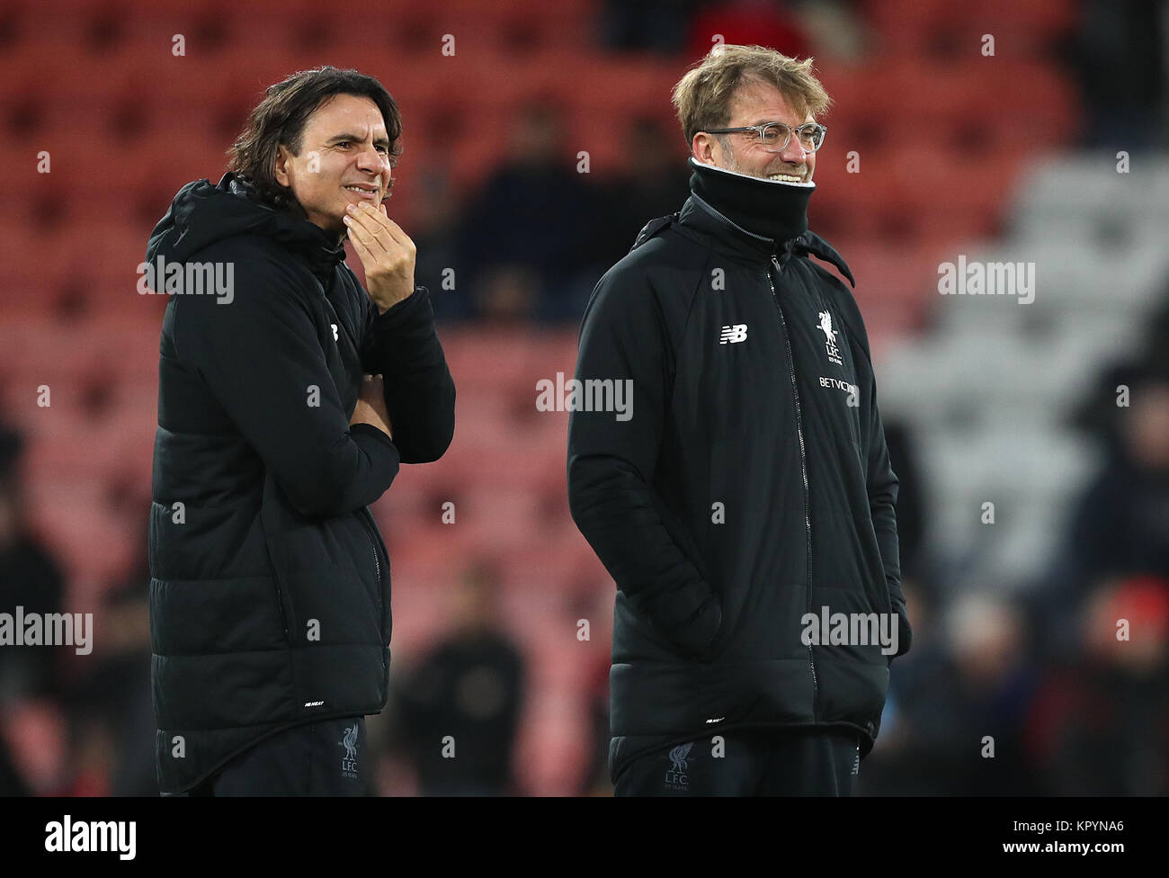 Liverpool manager Jurgen Klopp (right) and assistant Zeljko Buvac ...
