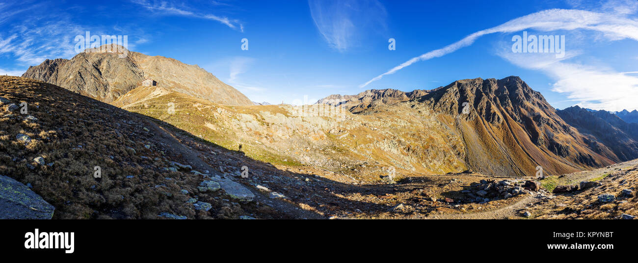 Timmelsjoch High Alpine Road landscape panorama. Mountains and peaks ...