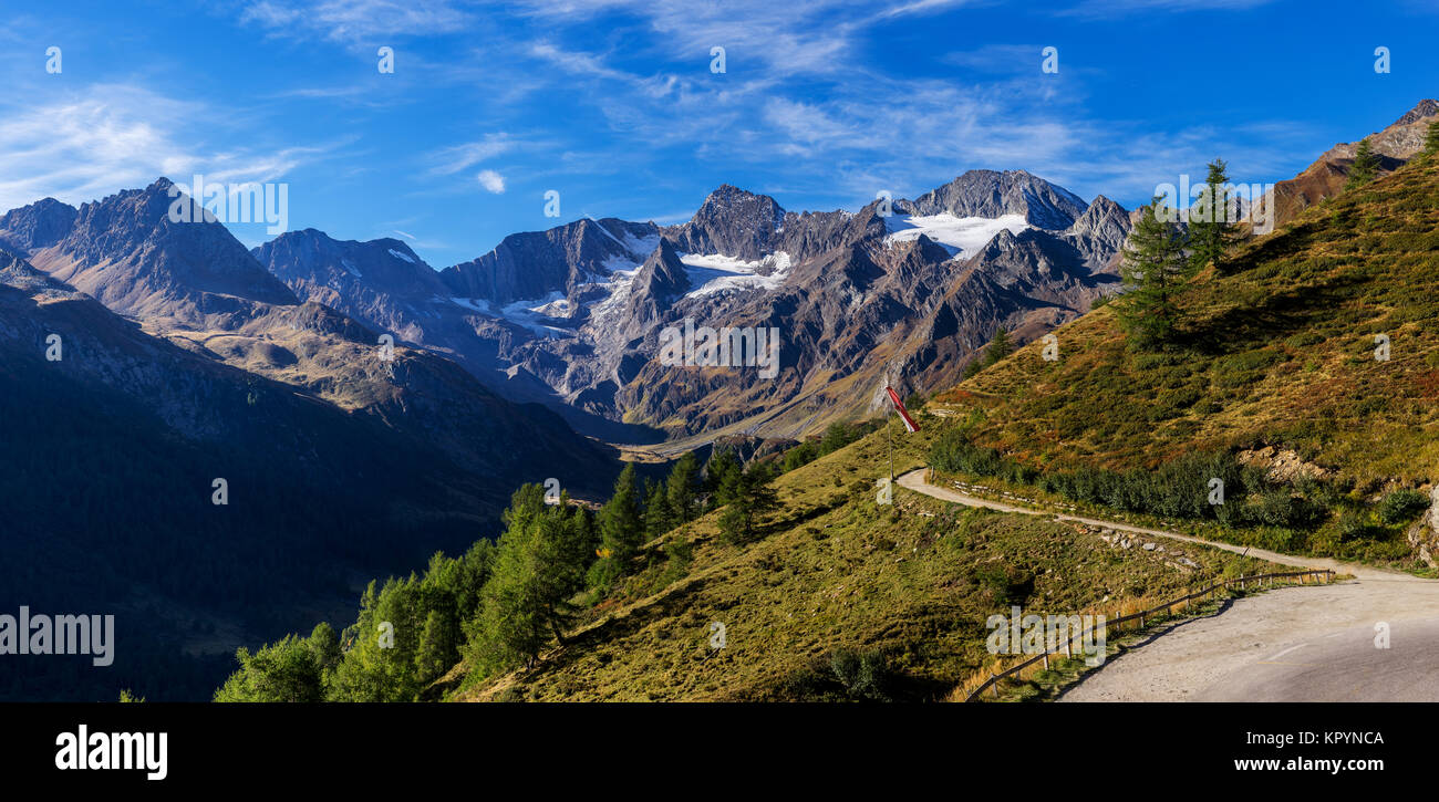 Timmelsjoch High Alpine Road landscape panorama. Mountains and peaks ...