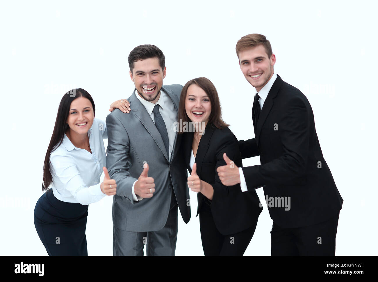 happy business team showing thumb up.i Stock Photo - Alamy