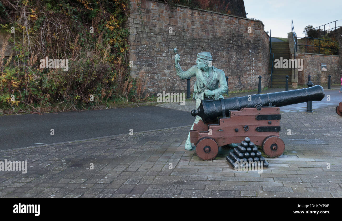 Statue of John Paul Jones spiking the canon at Whitehaven Harbour ...