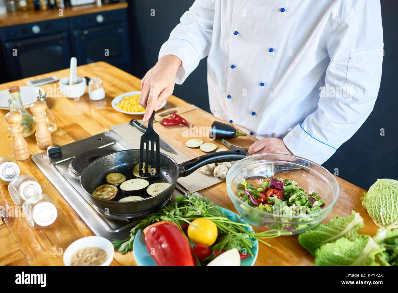 Chef in Restaurant Kitchen Stock Photo - Alamy