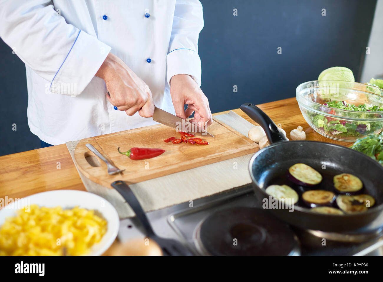 Professional Chef in Cafe Kitchen Stock Photo - Alamy