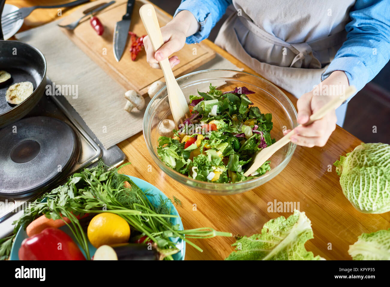 Housewife Making Salad Close Up Stock Photo - Alamy