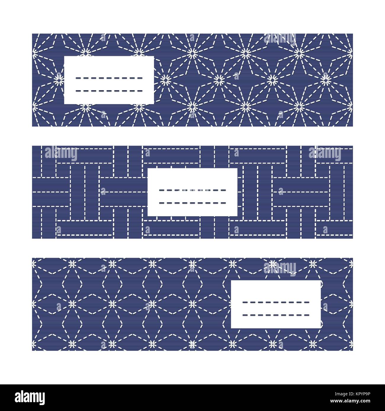 Banner Set with Japanese Embroidery Ornaments. Decorative sashiko ...