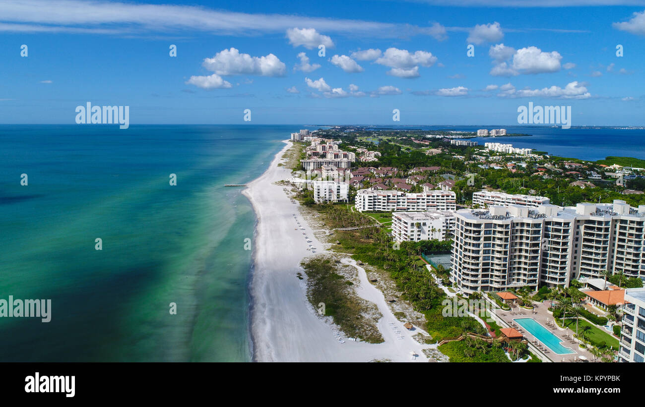 An aerial view of Longboat Key beach in Sarasota County, Florida Stock ...