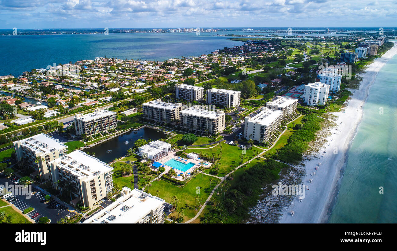 An aerial view of Longboat Key beach in Sarasota County, Florida Stock ...