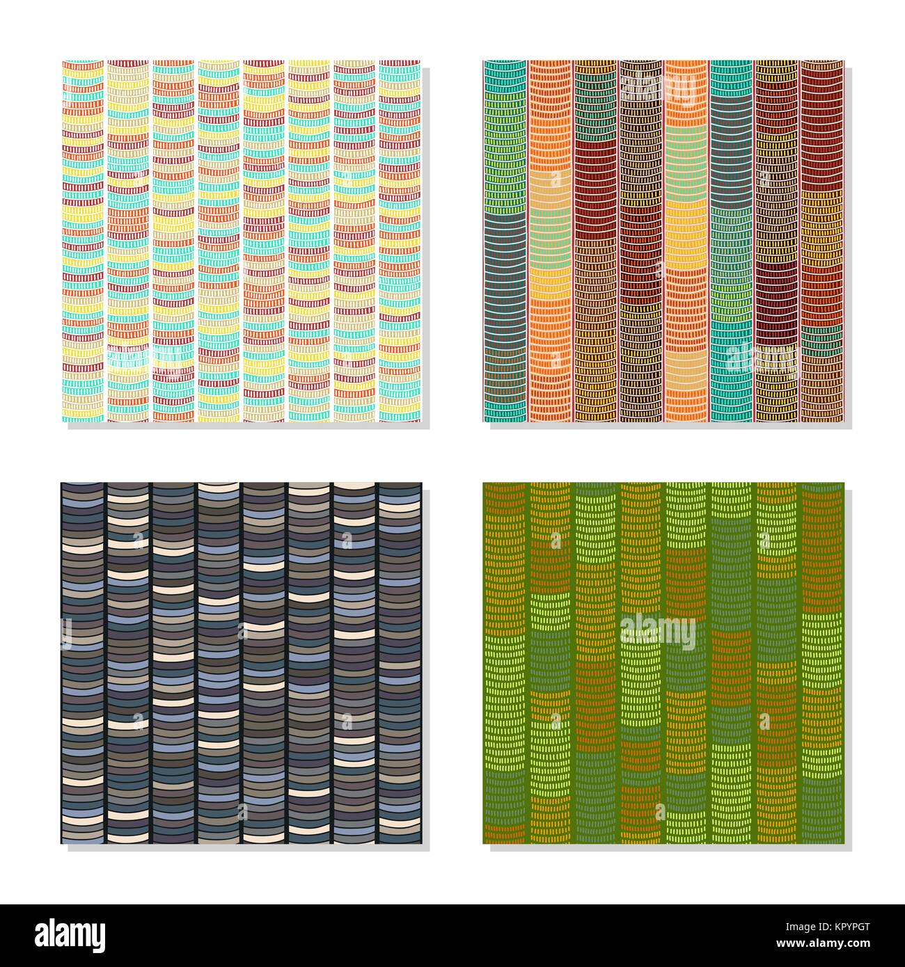Four Seamless patterns. Simple colorful backgrounds. Wavy motifs. Plain ...