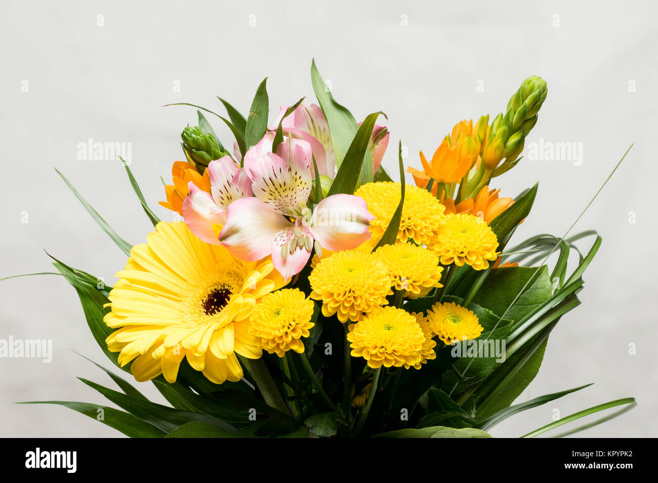 Bouquet of pink, white, orange and yellow flowers. Many different ...