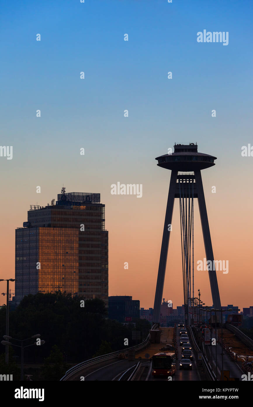 Slovakia, Bratislava city, sunset at Most SNP - New Bridge (Novy Most ...
