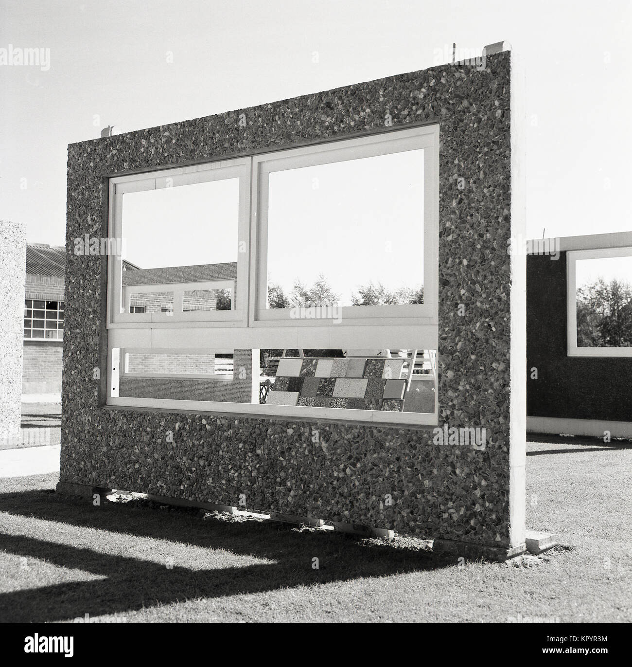 1970s, exterior picture showing samples on display of the pre-cast ...
