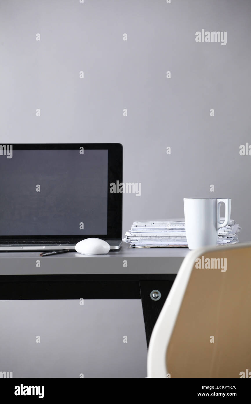 Workspace with computer and documents in office Stock Photo - Alamy