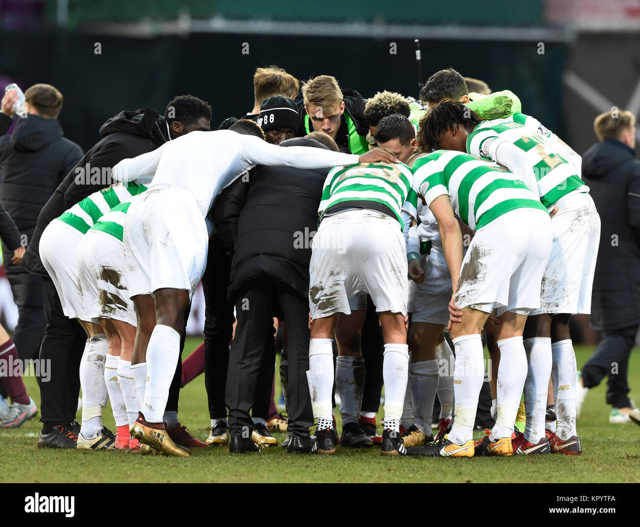 Celtic team huddle after the Ladbrokes Scottish Premiership match at ...