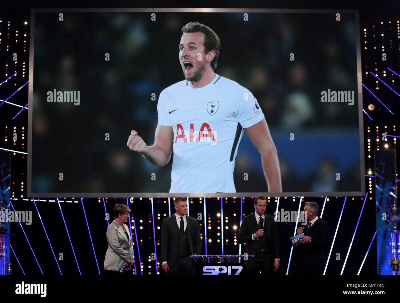 Presenters Clare Balding (left) and Gary Lineker (right) on stage with ...