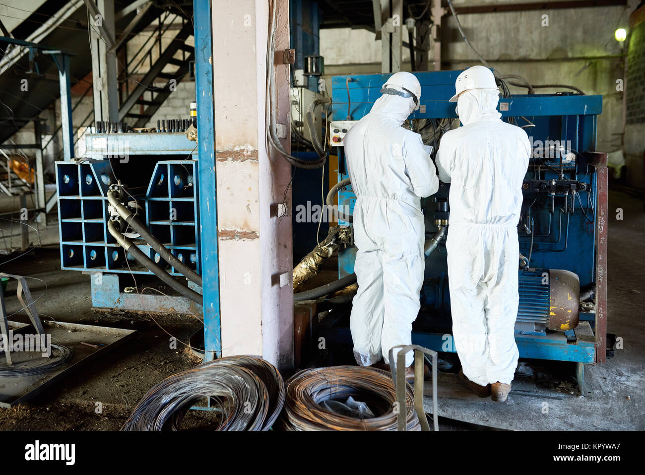 Two Workers on Biohazard Factory Stock Photo - Alamy