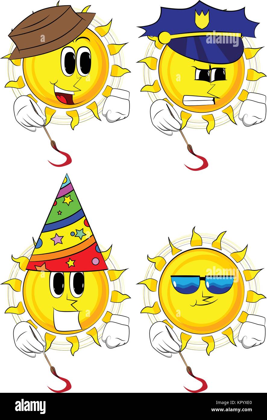 Cartoon artist sun painting. Collection with costume. Expressions ...