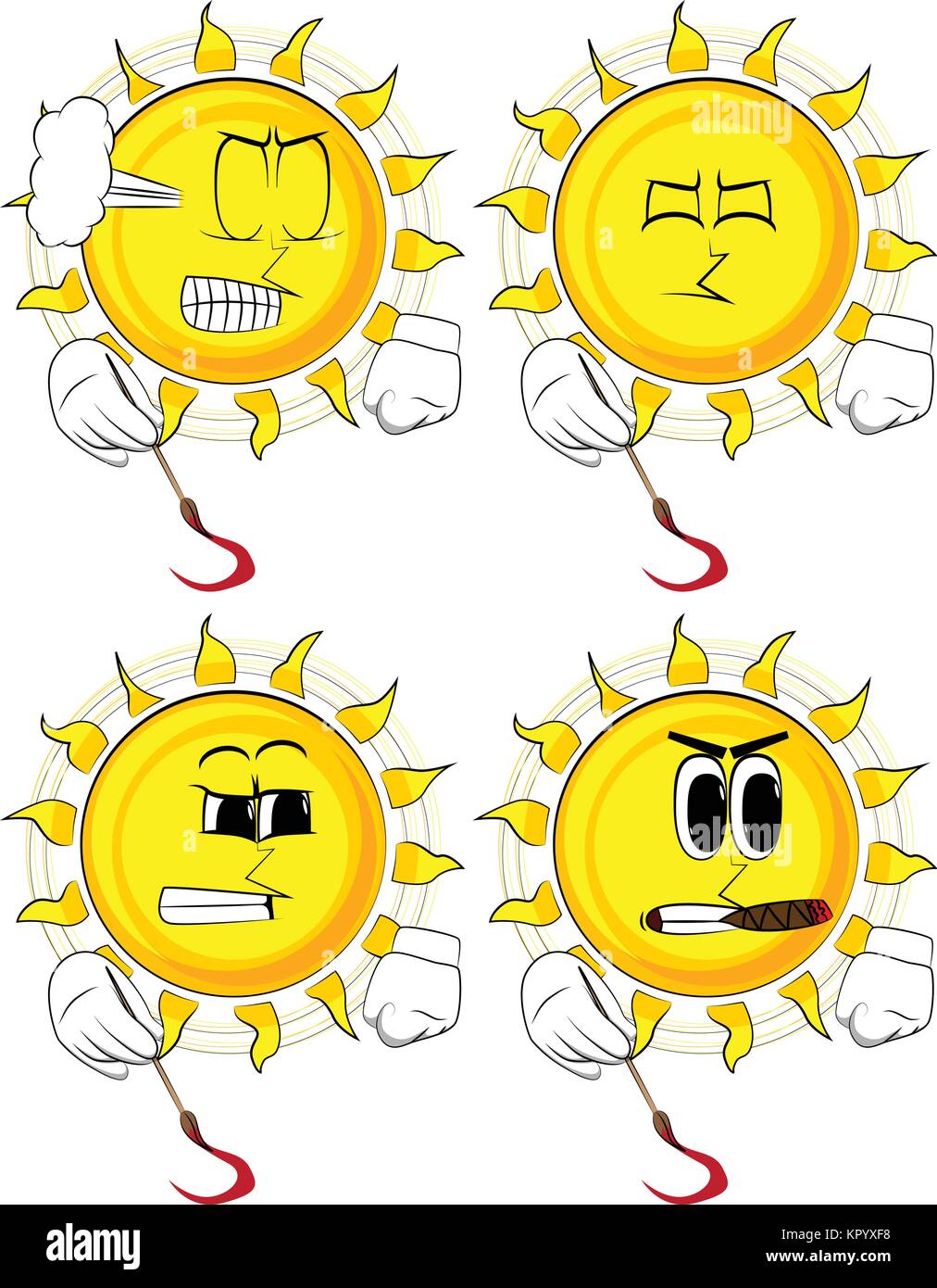 Cartoon artist sun painting. Collection with angry faces. Expressions ...