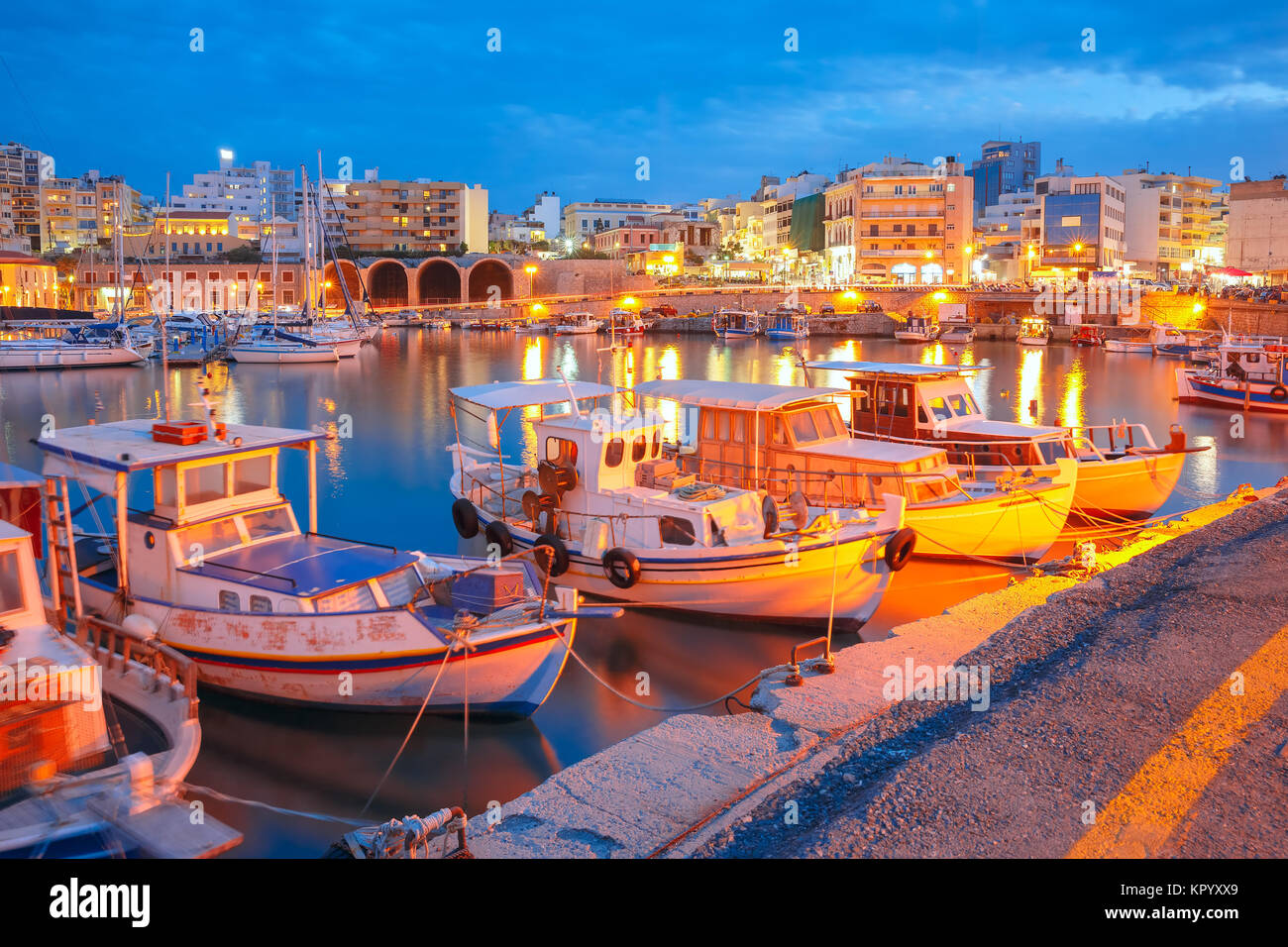 Night old harbour of Heraklion, Crete, Greece Stock Photo - Alamy