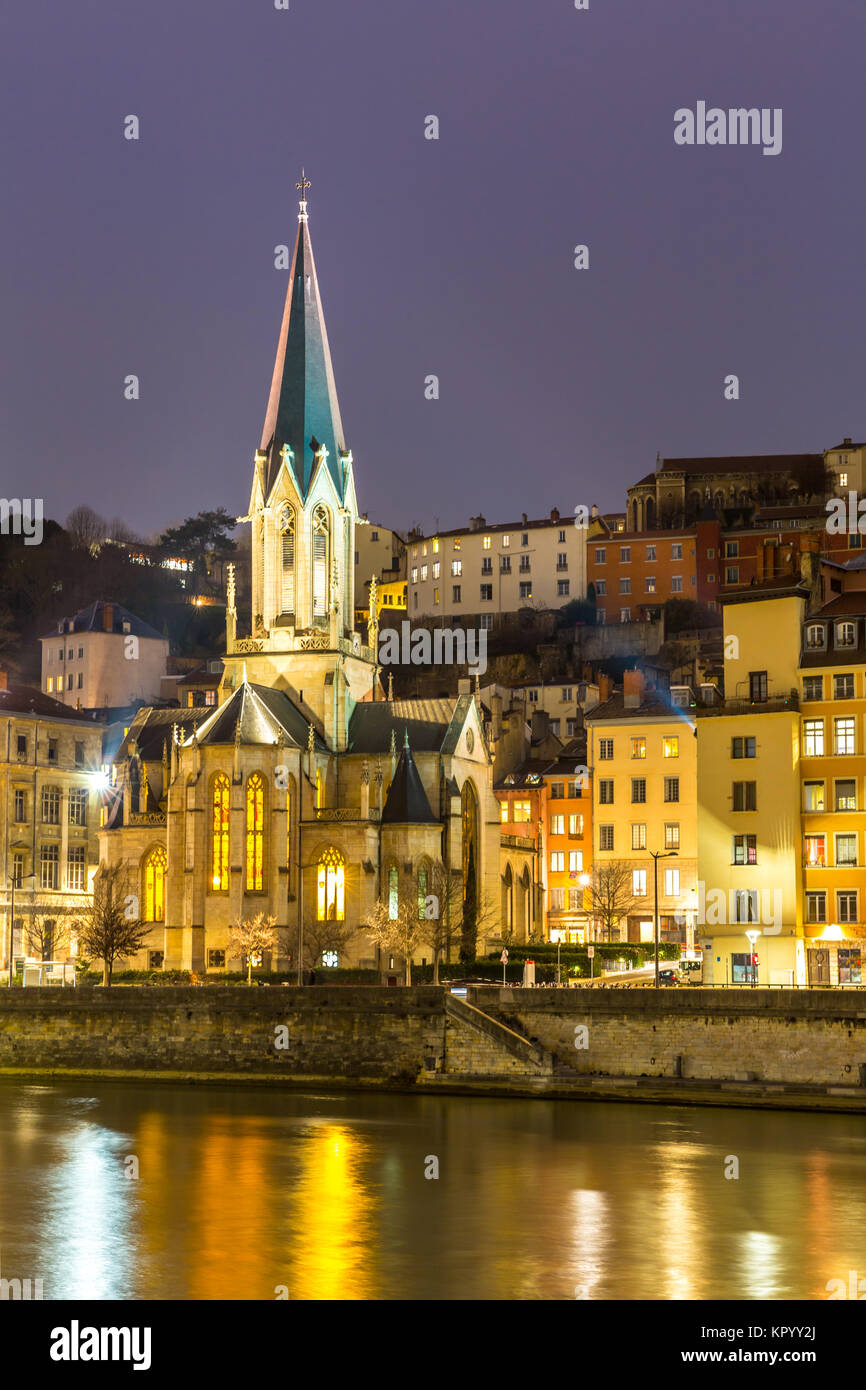 Lyon Church Night Stock Photo - Alamy