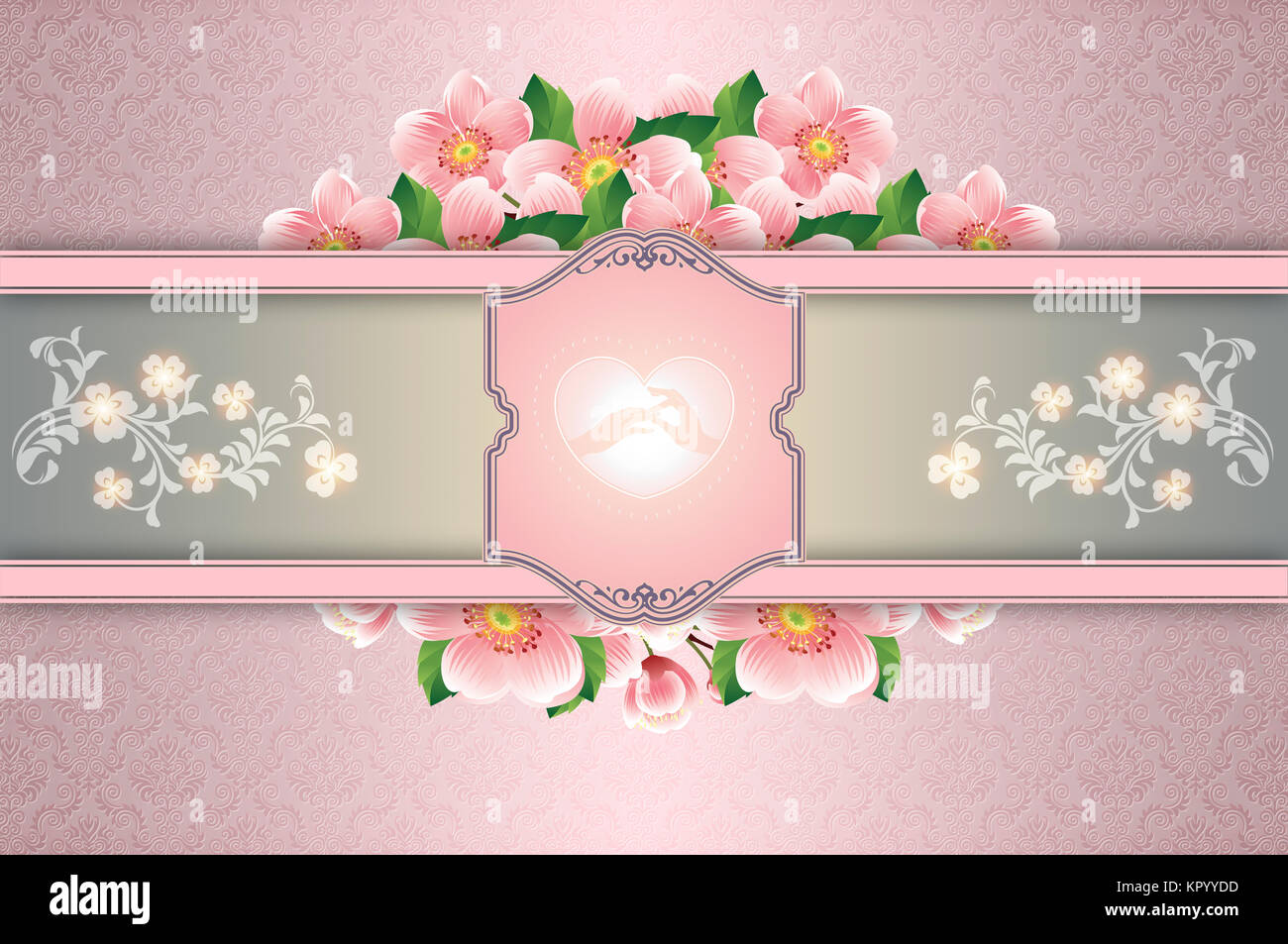 Decorative background with floral patterns,wedding symbol and frame for ...