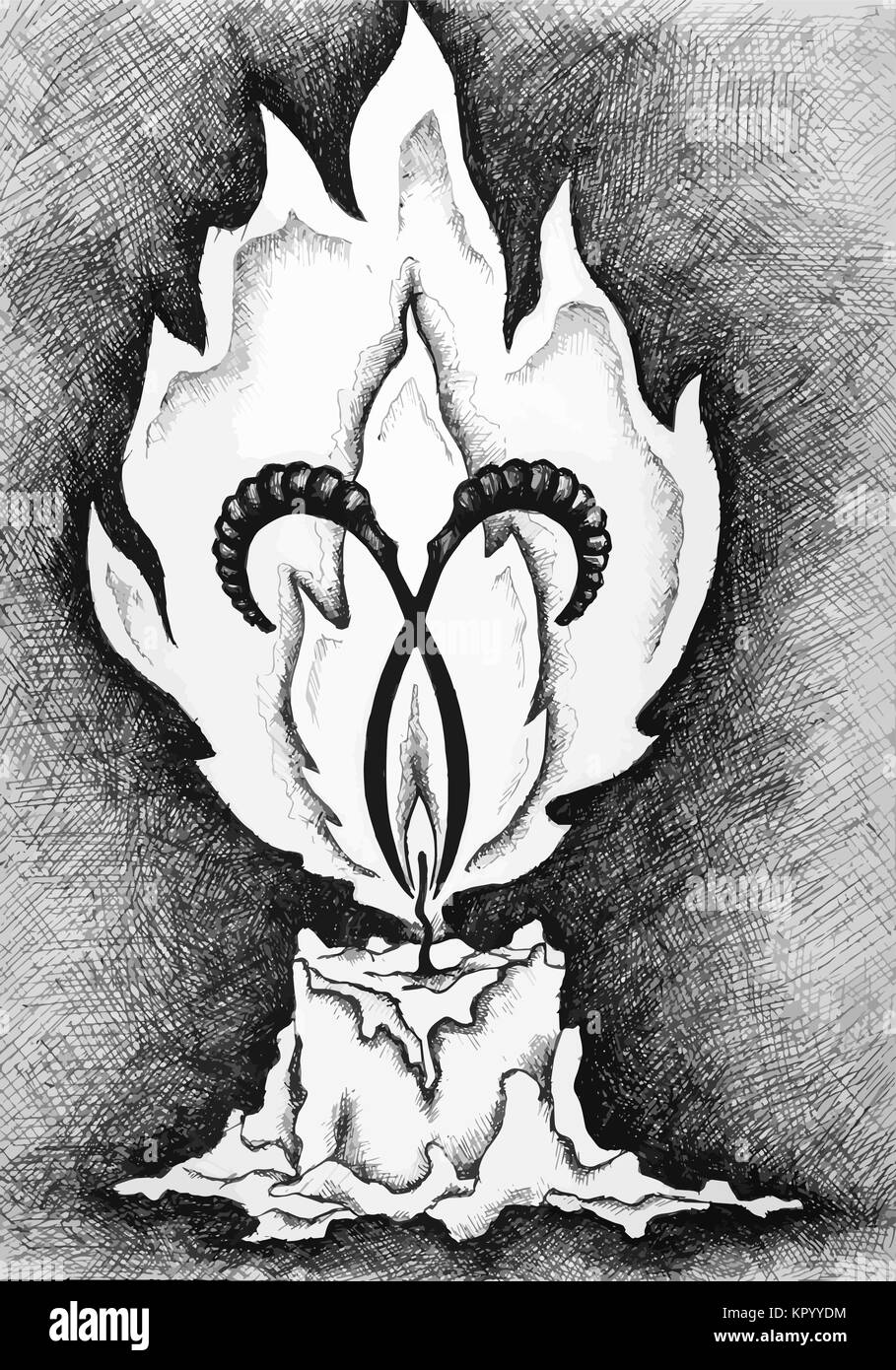 The zodiac signs Aries. Hand drawn with ink brush. Vector illustration ...