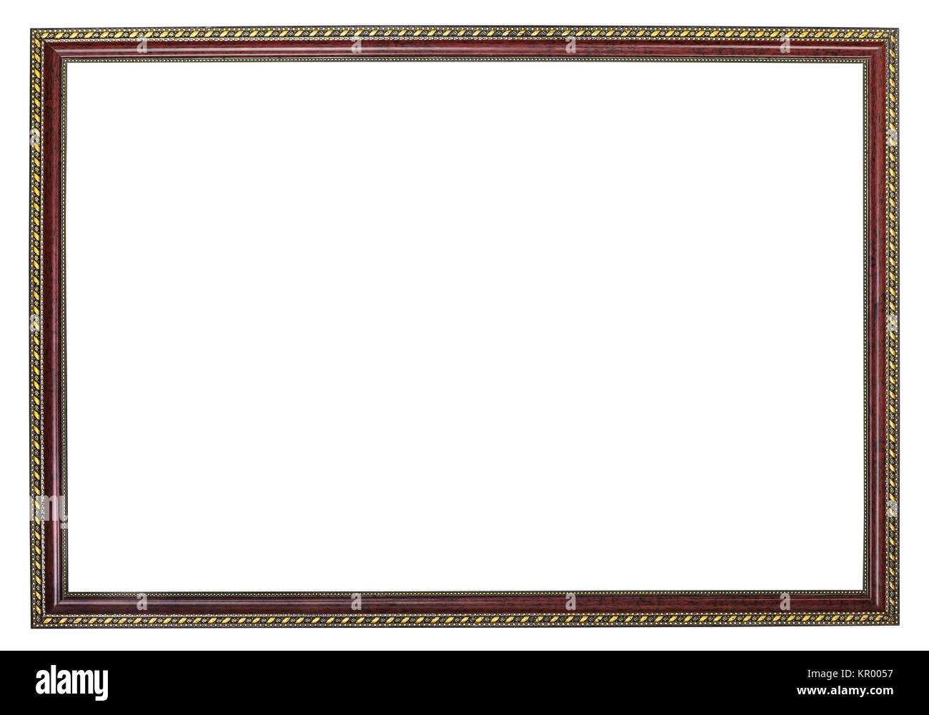 narrow brown picture frame with golden ornament Stock Photo - Alamy
