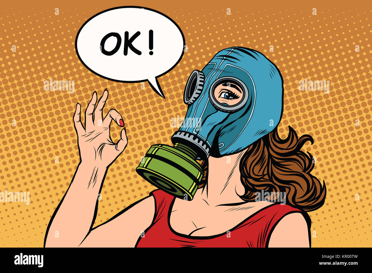 Young woman in gas mask okay gesture Stock Photo - Alamy