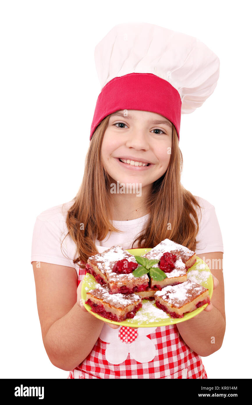 happy little girl cook with cherry pie Stock Photo - Alamy