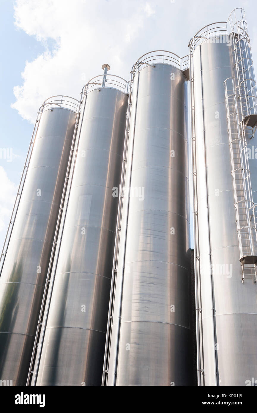 Industrial silos for chemical production, by stainless steel Stock ...