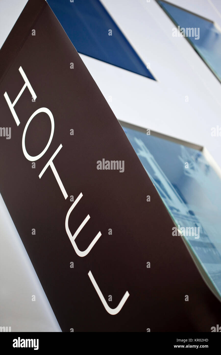 Hotel sign on a facade Stock Photo - Alamy